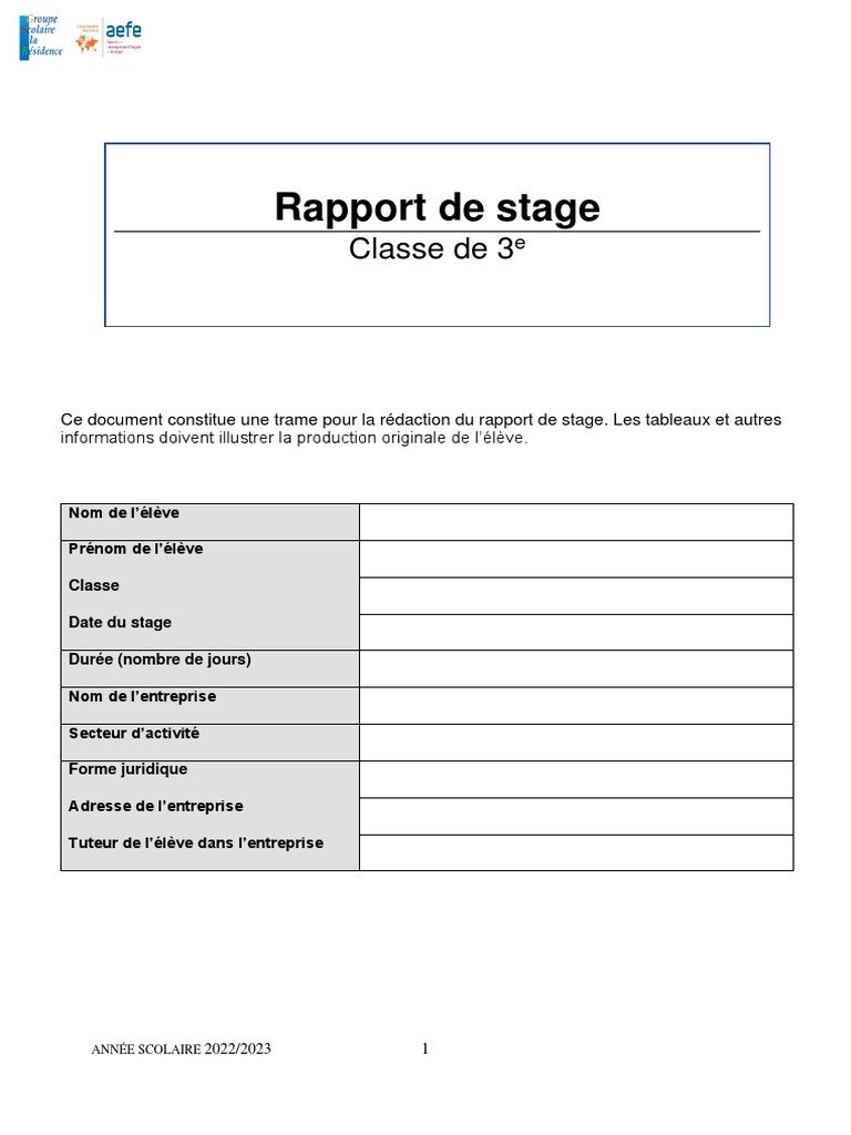 Rapport de stage 3e : guide complet | PDF | Affaires | Développement ...