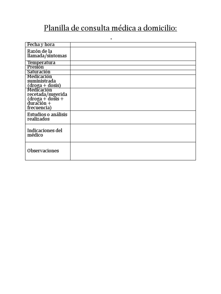 Planilla de Consulta - Médica | PDF