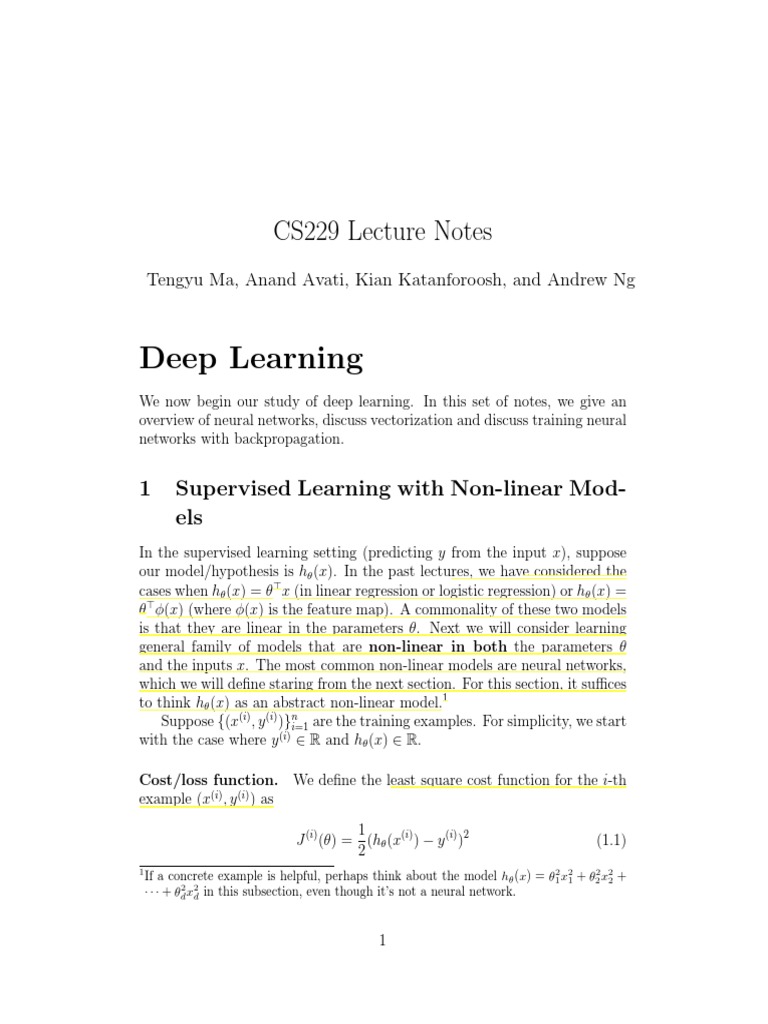 Cs229 Notes Deep Learning | PDF | Artificial Neural Network | Derivative