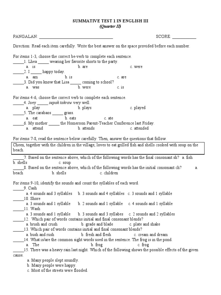 2nd Grading Summative Test in English | PDF | Syllable | Linguistics