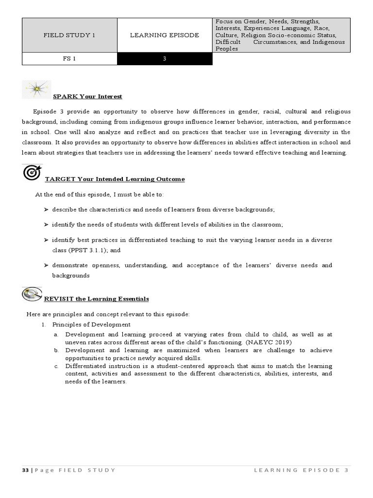 Fs-1-Ep-3 Done | PDF | Differentiated Instruction | Learning