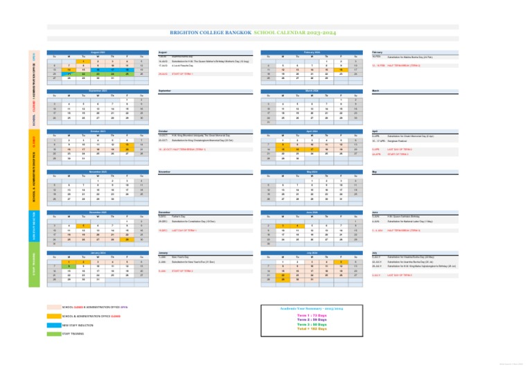 Brighton College Bangkok Calendar 2023-24 | PDF | Bangkok | Monarchy
