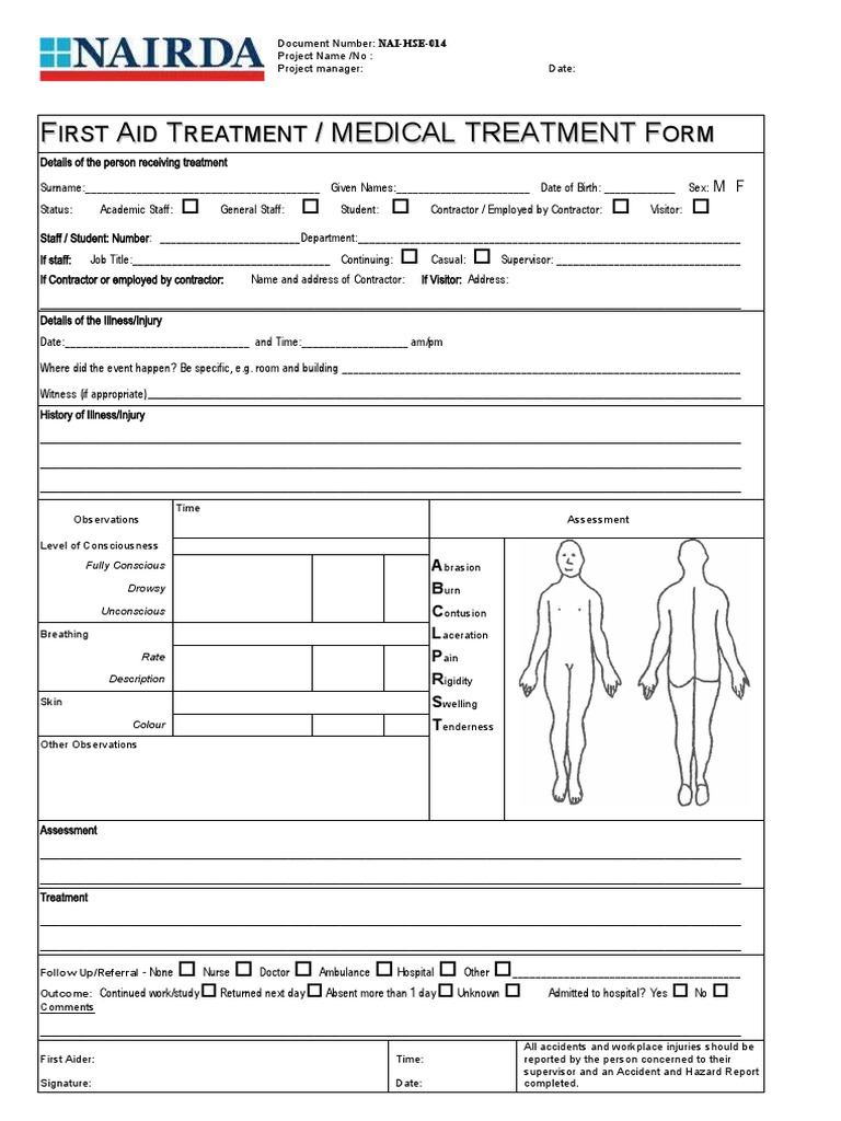 (NAI-HSE-014) FA AND MT Form | PDF | First Aid | Injury