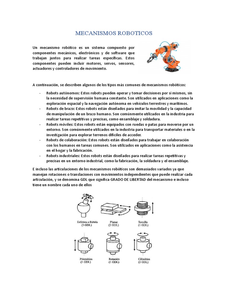 Mecanismos Roboticos - Actividad y Evaluacion | PDF | Robot | Robótica