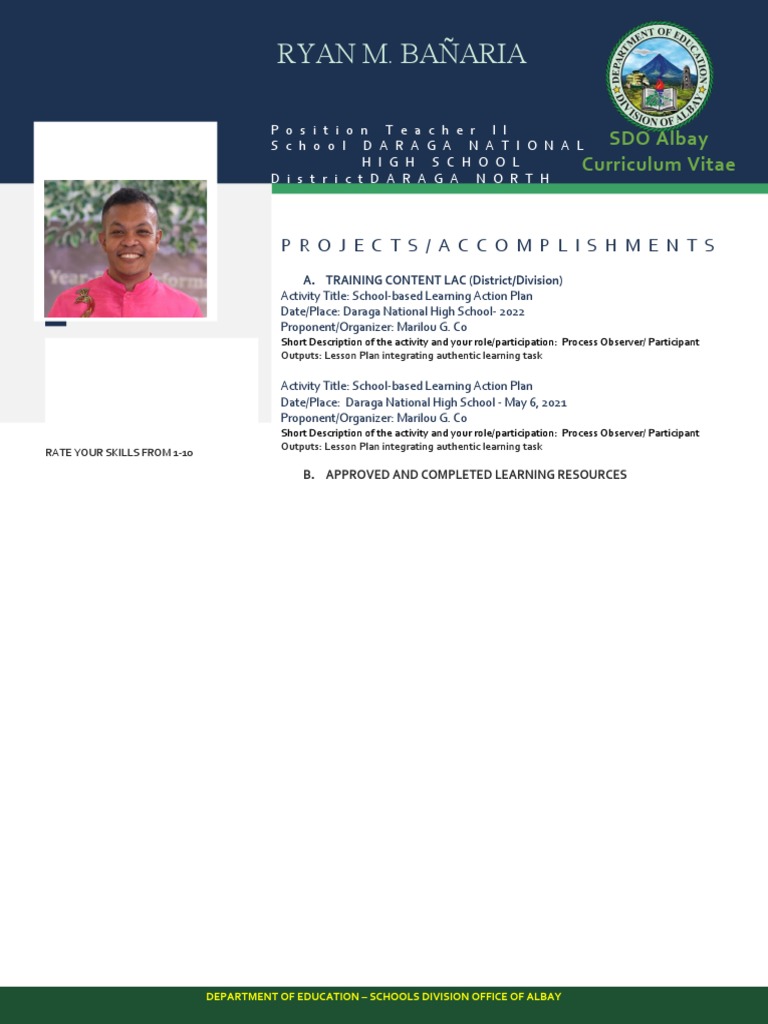 Cv-Lac-Template-Albay-1-Banaria Ryan | PDF | Cognitive Science | Cognition