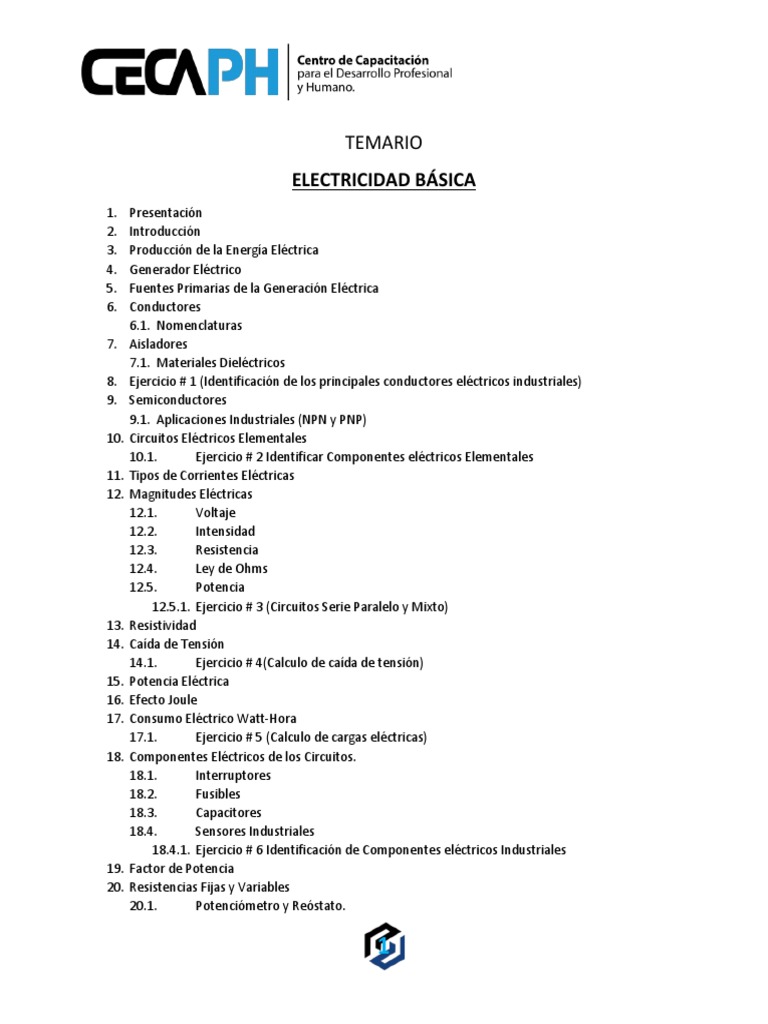 Temario Electricidad Basica | PDF | Ingenieria Eléctrica | voltaje