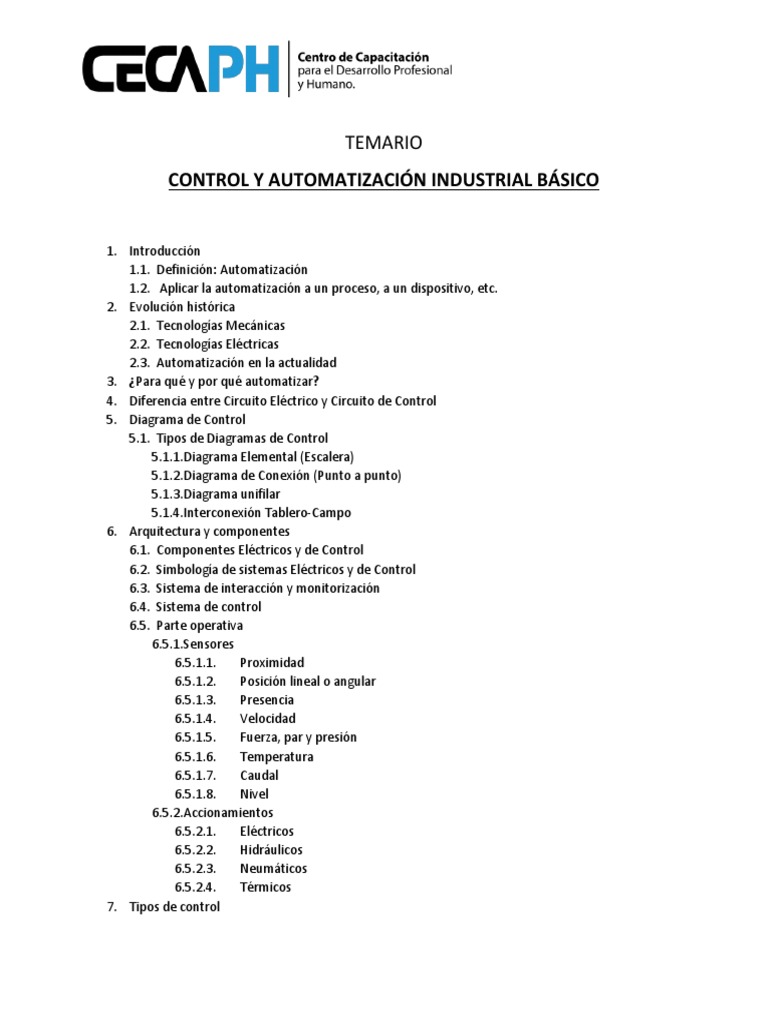 Temario Control y Automatizacion Industrial | PDF | Automatización | Sistema de control