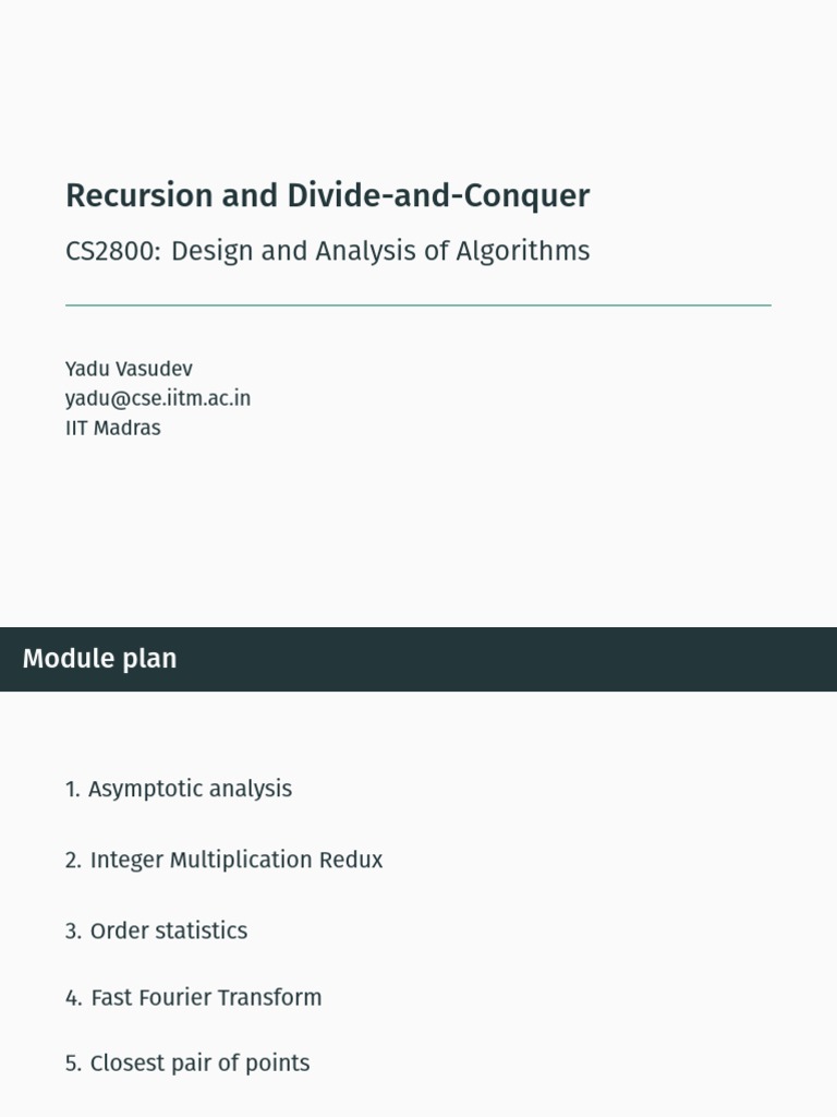 Recursion and Divide-and-Conquer: CS2800: Design and Analysis of Algorithms | Download Free PDF ...