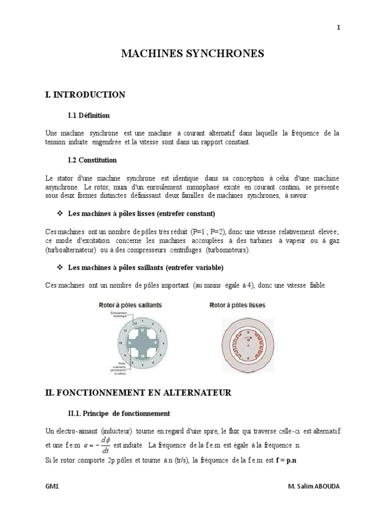 Machines Synchrones : Fonctionnement et Caractéristiques | PDF ...