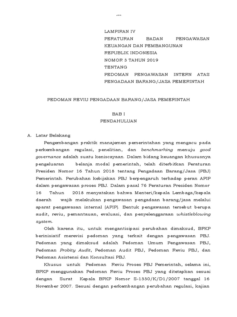 Lampiran IV Perbpkp No 3 Tahun 2019 (Pedoman Reviu HPS) | PDF