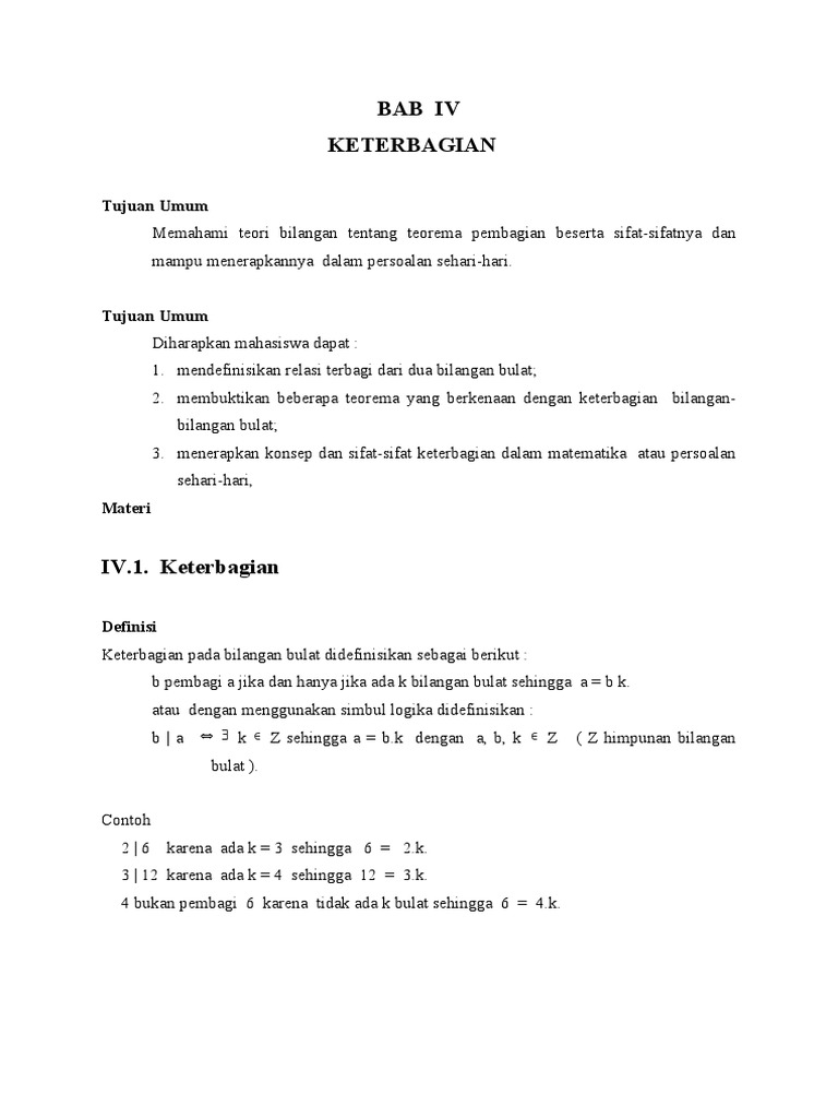 Teorema dan Sifat Keterbagian Bilangan Bulat | PDF | Metode & Bahan Ajar