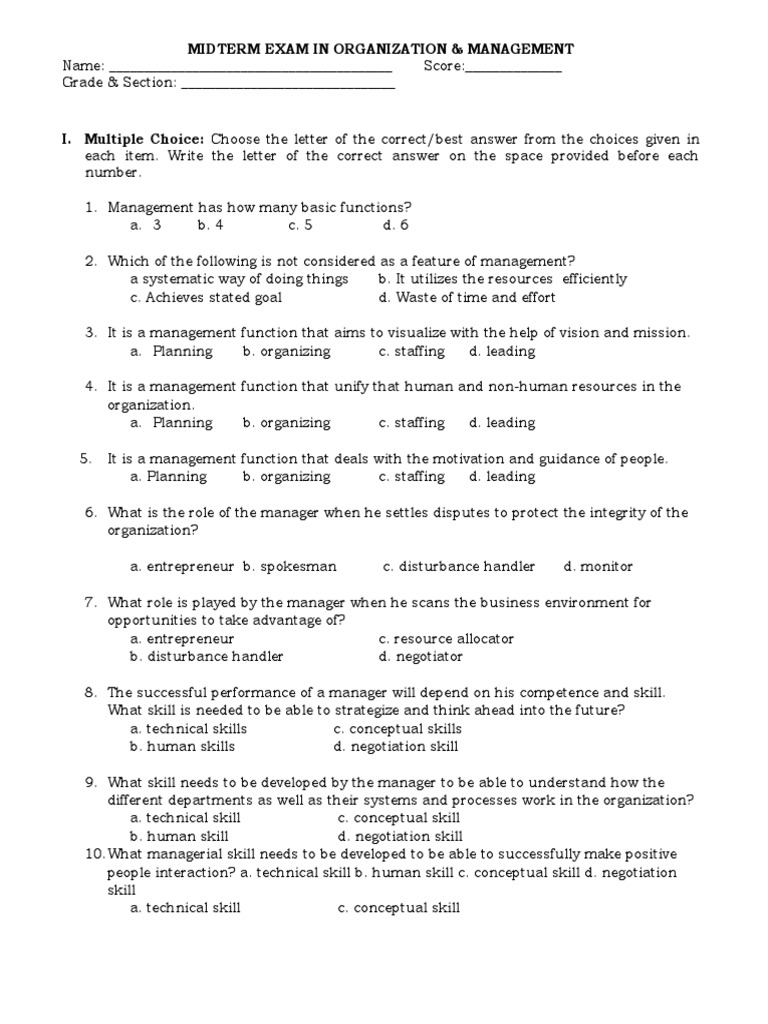 MIDTERM EXAM Organization and Management | PDF | Sole Proprietorship | Partnership