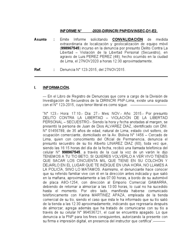 Modelo Del Informe Convalidación | PDF | Castigos | Secuestro