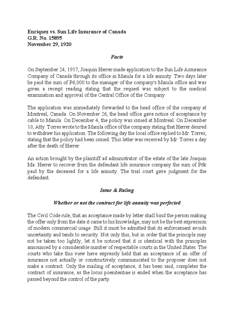 Enriquez vs. Sun Life Insurance of Canada | PDF | Life Insurance | Mail