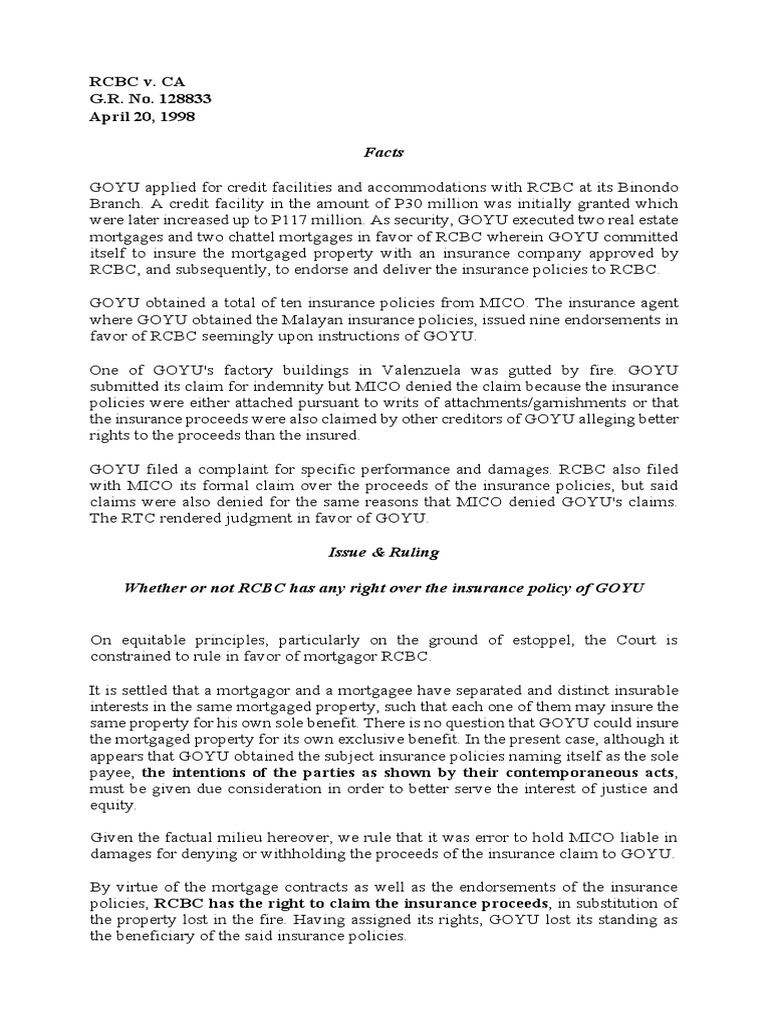RCBC v. CA | PDF | Mortgage Law | Insurance