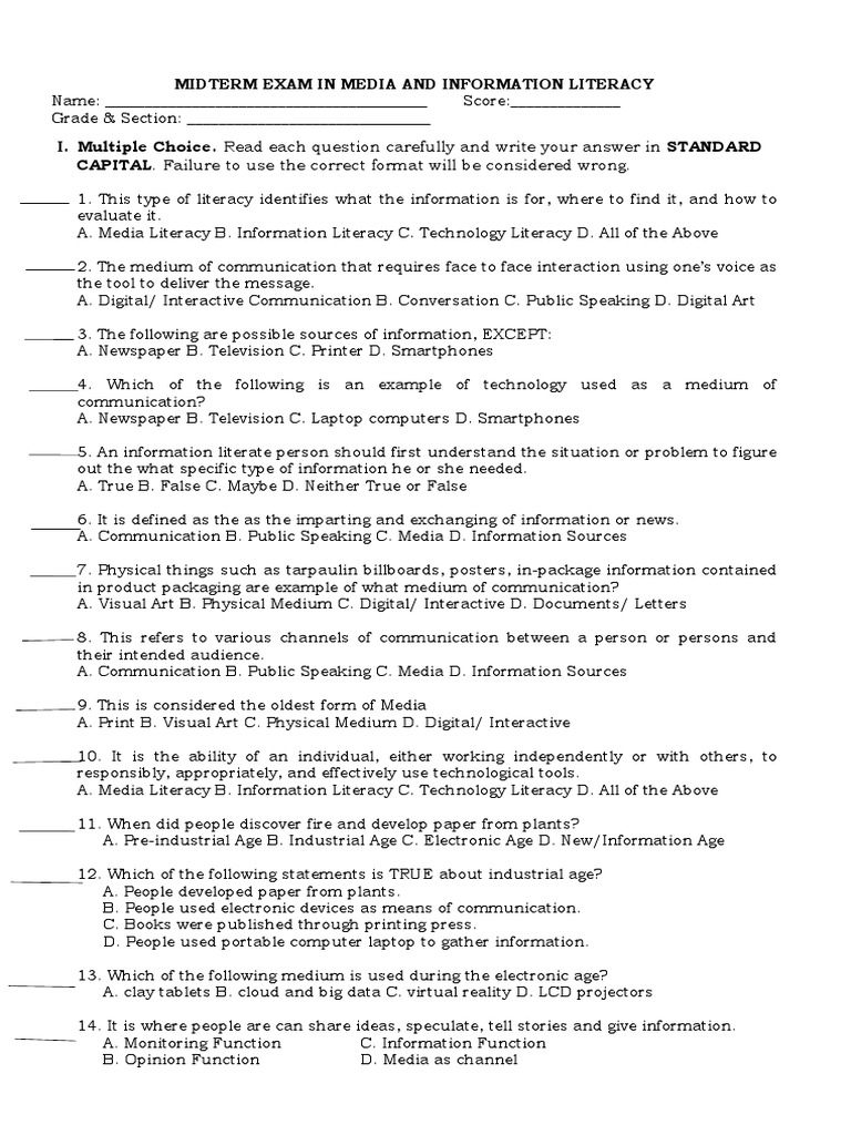 Midterm Exam in Media and Information Literacy | PDF | Media ...