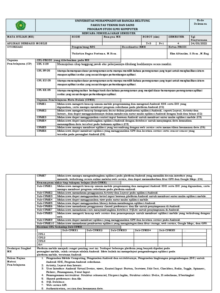 RPS Aplikasi Berbasis Mobile | PDF