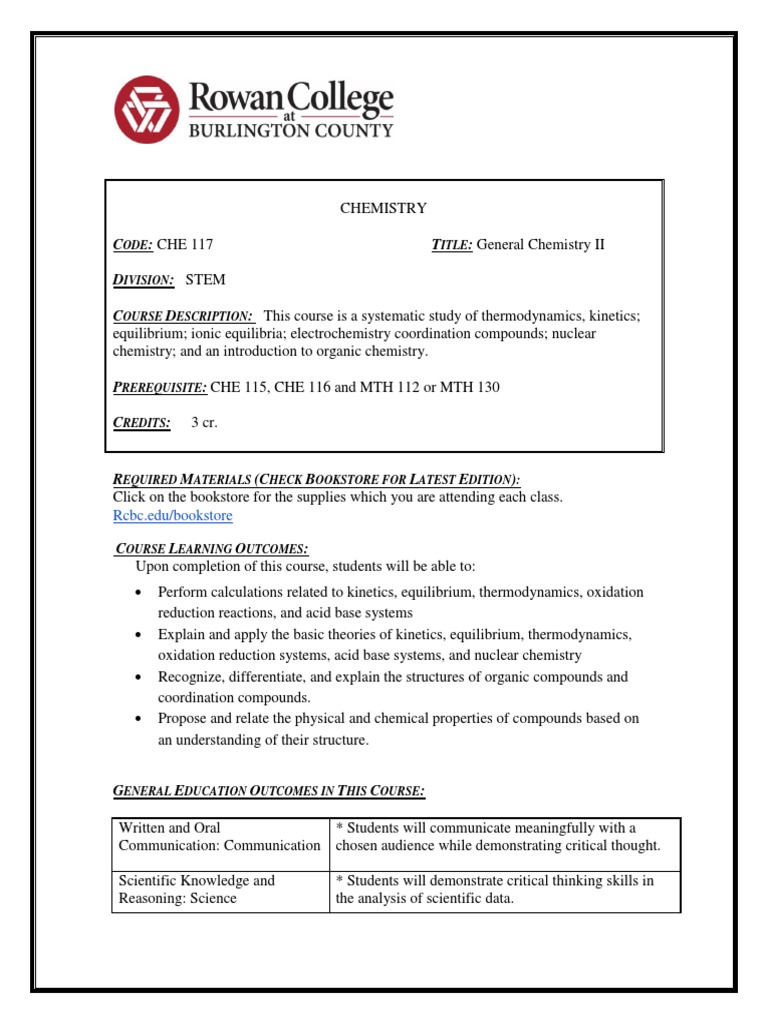 CHE 117 Course Outline - October 2017 | Download Free PDF | Chemistry ...