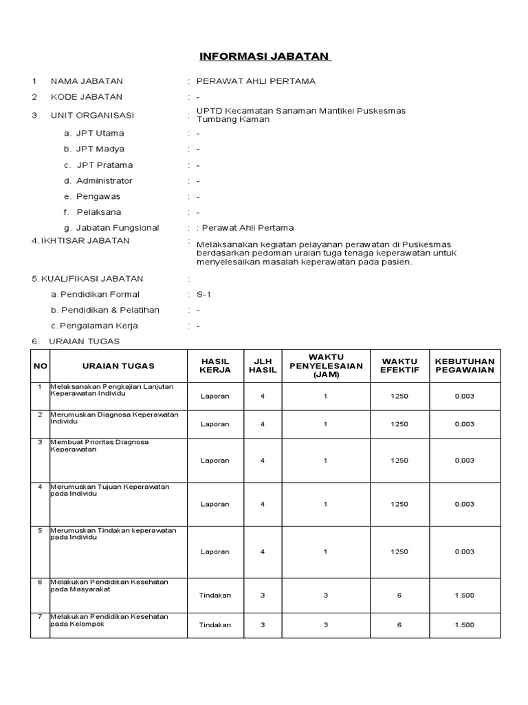 Anjab Perawat Ahli Pertama 2020 | PDF