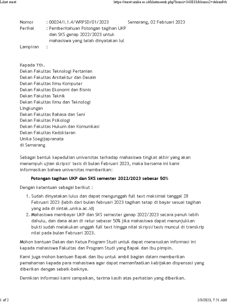 Surat PSD - Potongan UKP & SKS Utk | PDF