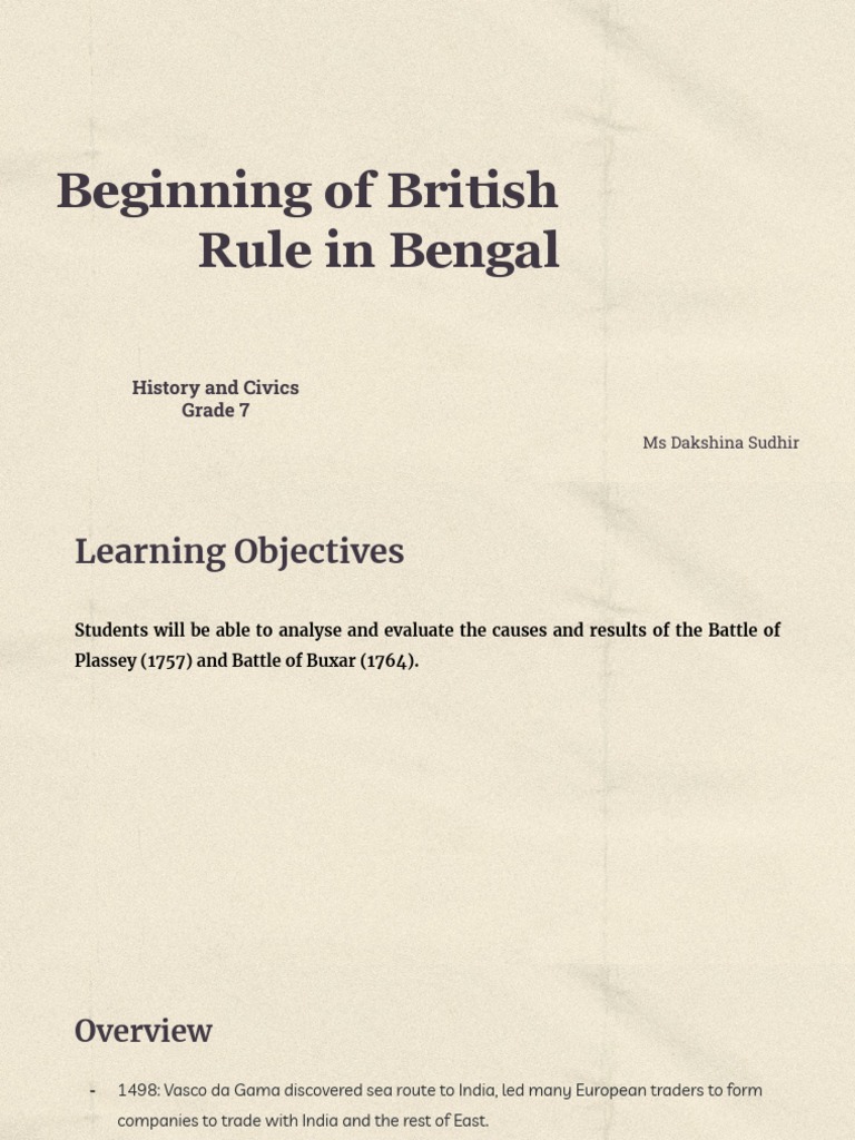 Establishment of British Rule in Bengal | PDF