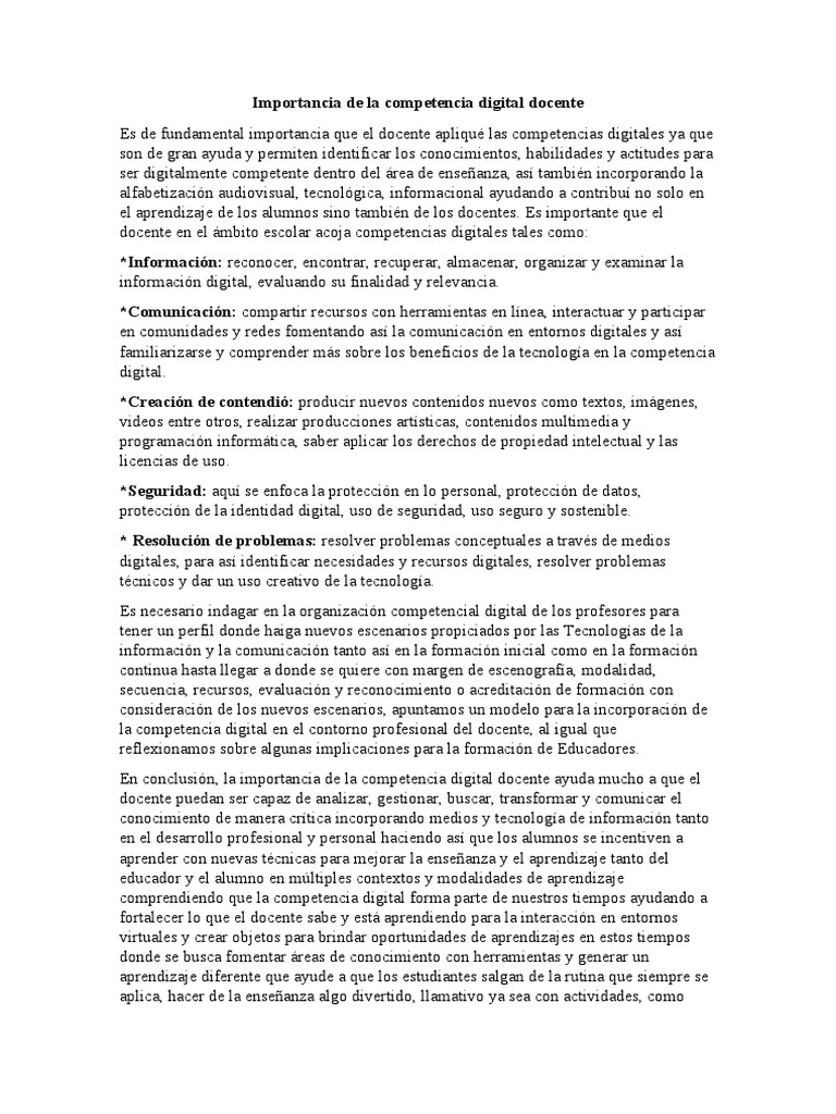 Importancia de La Competencia Digital Docente | PDF | Enseñando ... Importancia de La Competencia Digital Docente | PDF | Enseñando ...