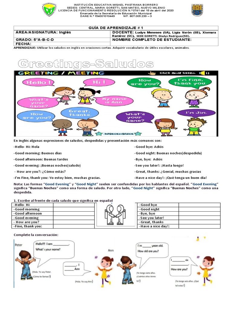 Guia de Aprendizaje Ingles 1 | PDF | Lingüística