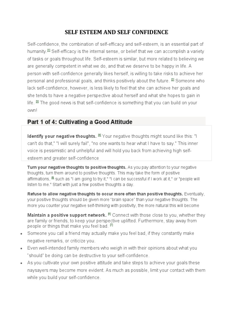 Self Esteem and Self Confidence | PDF | Self Esteem | Psychological ...