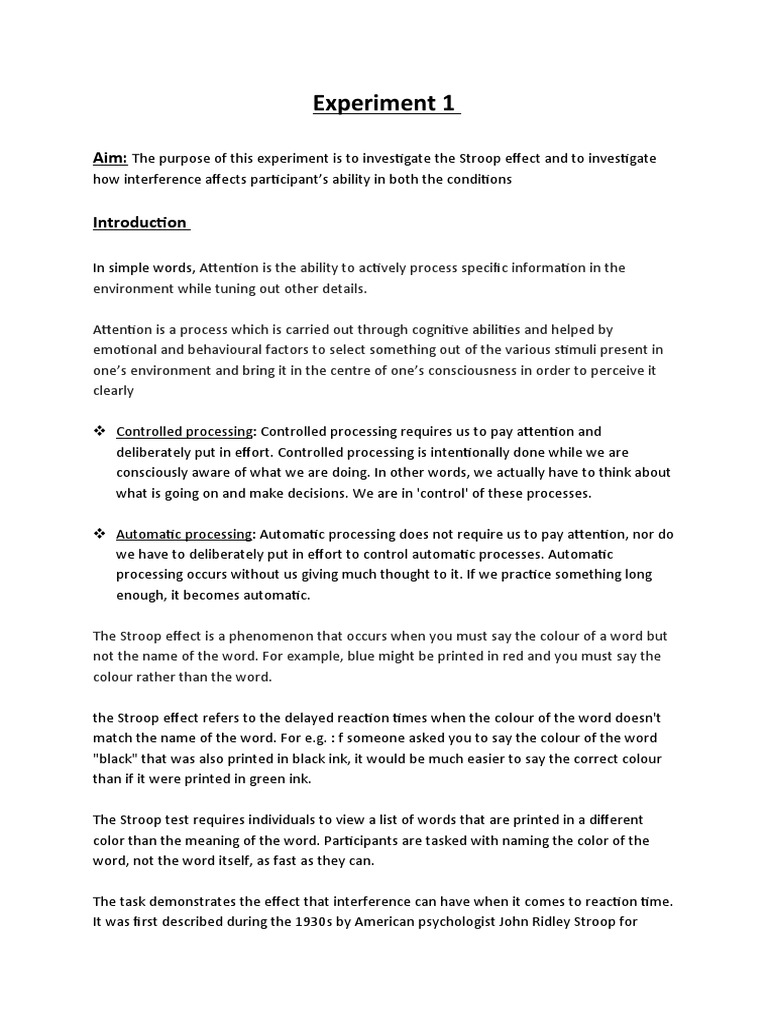 Experiment 1 Pdf Attention Psychology