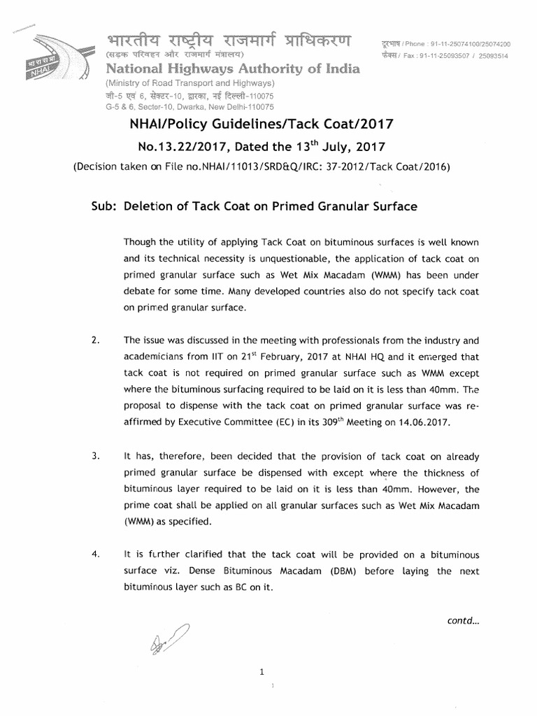 Nhai Circular On Tack Coat Deletion PDF Compress | PDF