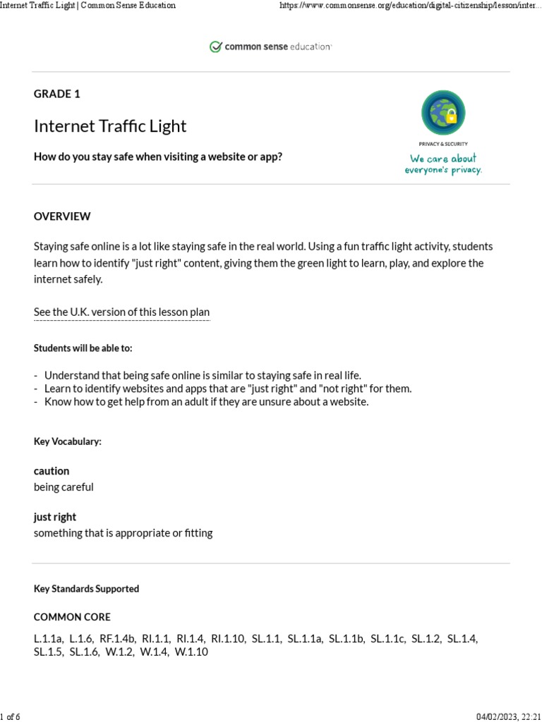 Internet Traffic Light Lesson Plan | PDF | Communication
