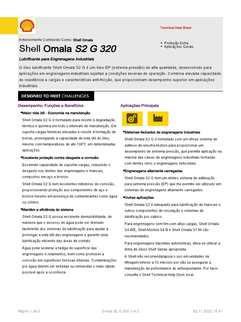 04 - Ficha - Técnica - Shell Omala S2 G 320 | PDF | Óleo de motor ...