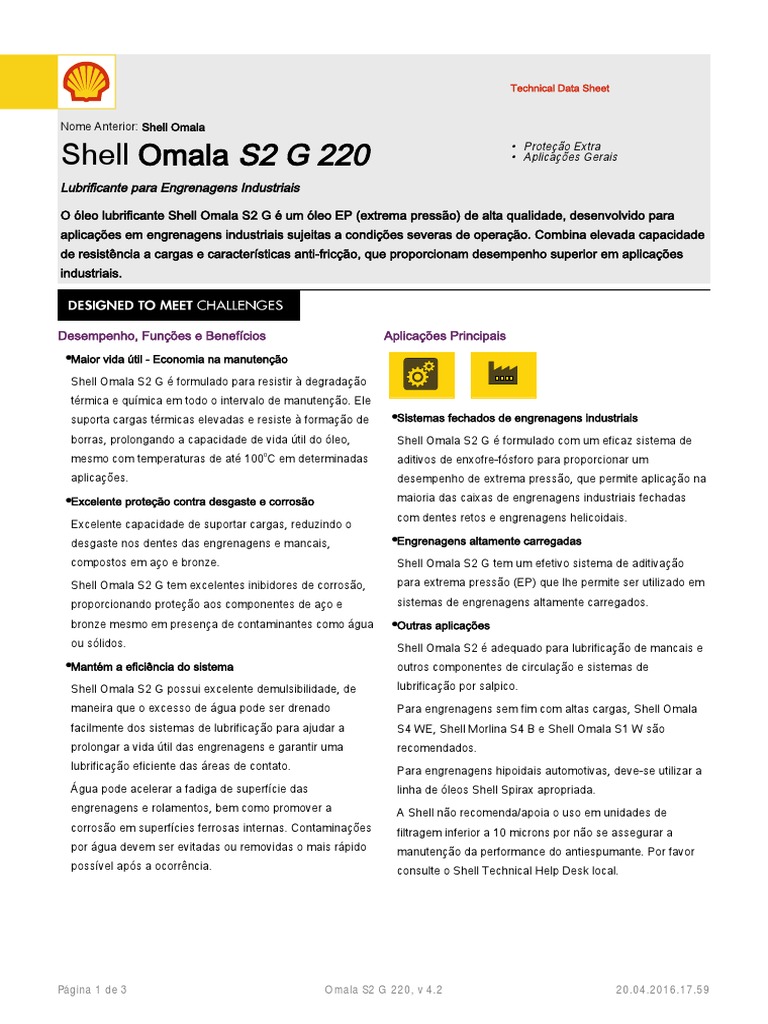 03 - Ficha - Técnica - Shell Omala S2 G 220 | PDF | Óleo de motor | Química