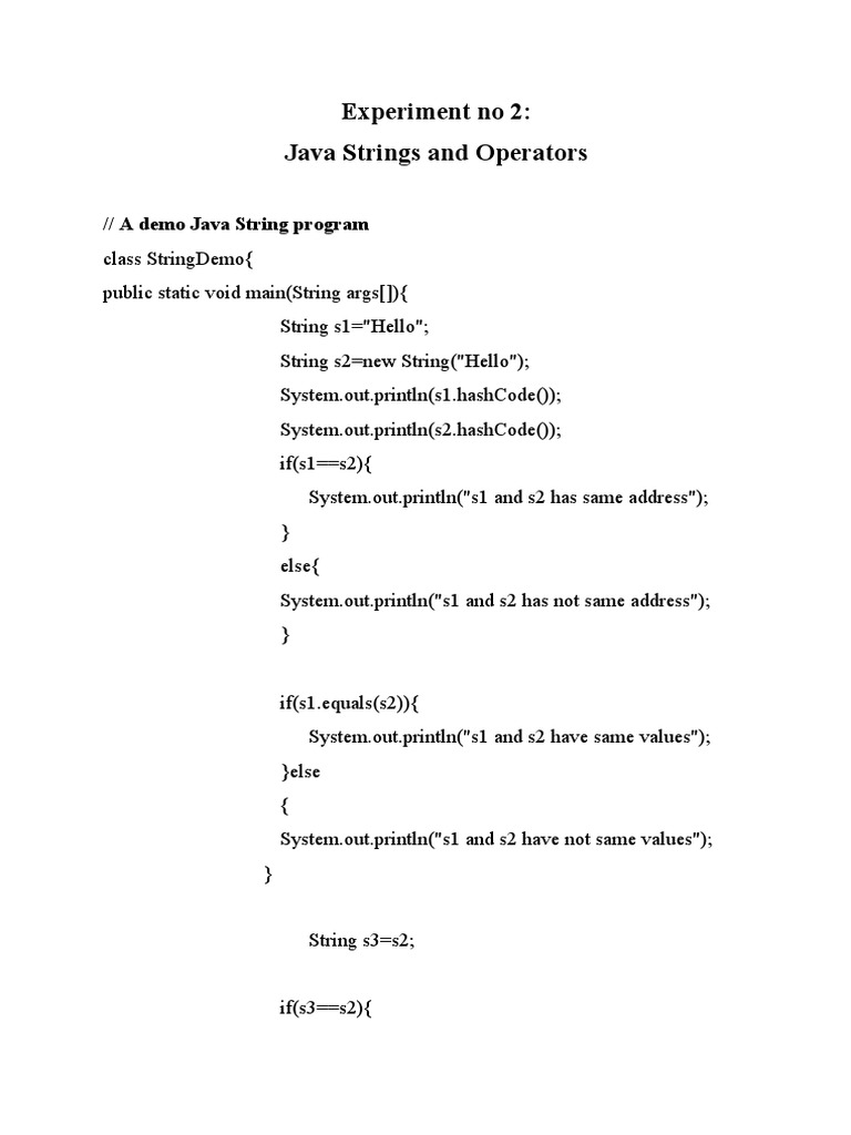 Java Experiment No 2 String Handling And Operators In Java Pdf String Computer Science 7748