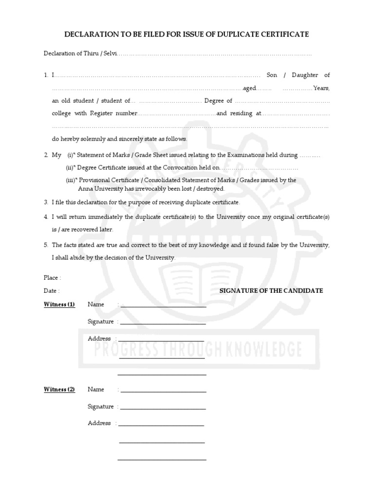 Duplicate Certificate - Witness | PDF