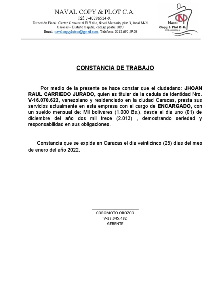 Constancia de Trabajo | PDF