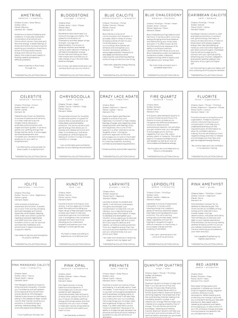 Free Printable Crystal Information Cards Volume 2 | PDF