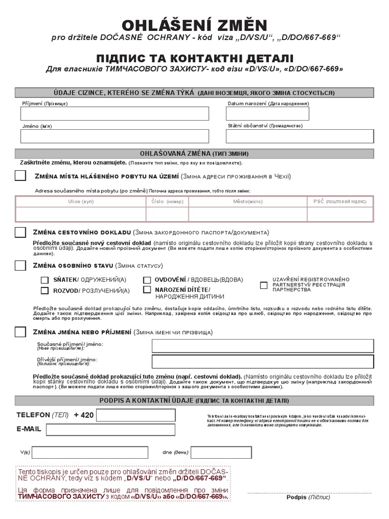 Ohlaseni Zmen Pro Drzitele Docasne Ochrany Pro Obcany UA Kod Viza | PDF