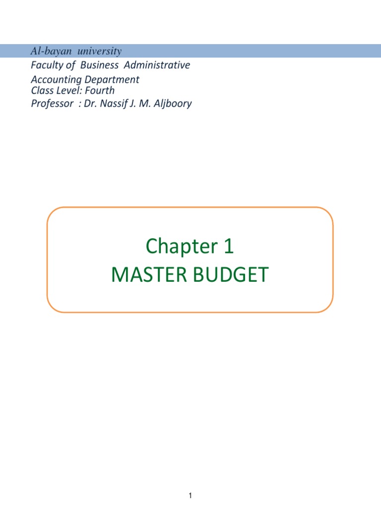 Ch1 - Master Budget | PDF | Cost Of Goods Sold | Goal