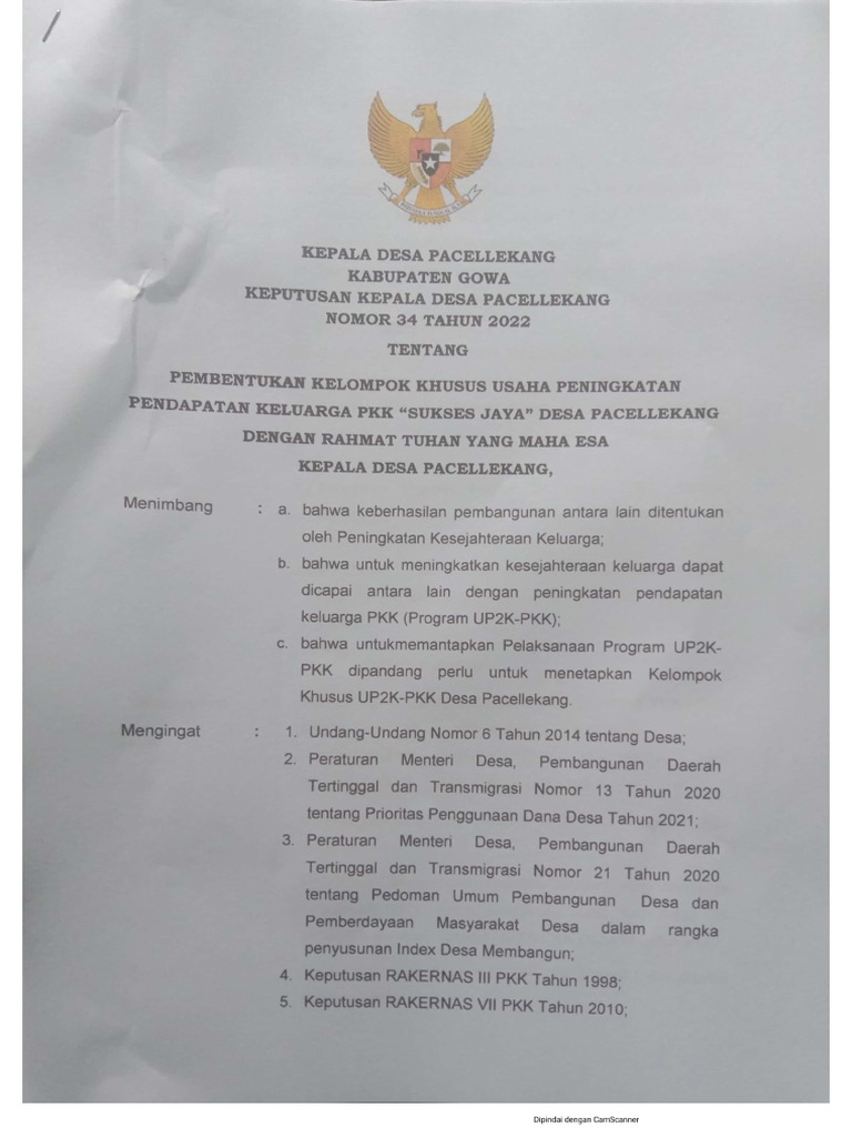 SK. UP2K Desa Pacellekang | PDF