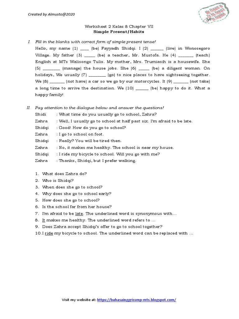Worksheet 2 Kelas 8 Chapter VII | PDF