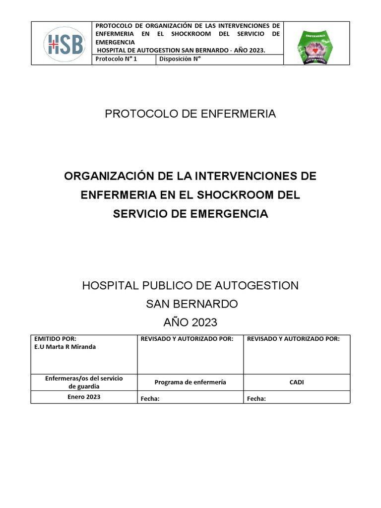 PROTOCOLO: Atención de Enfermería en Shockroom | Descargar gratis PDF ...