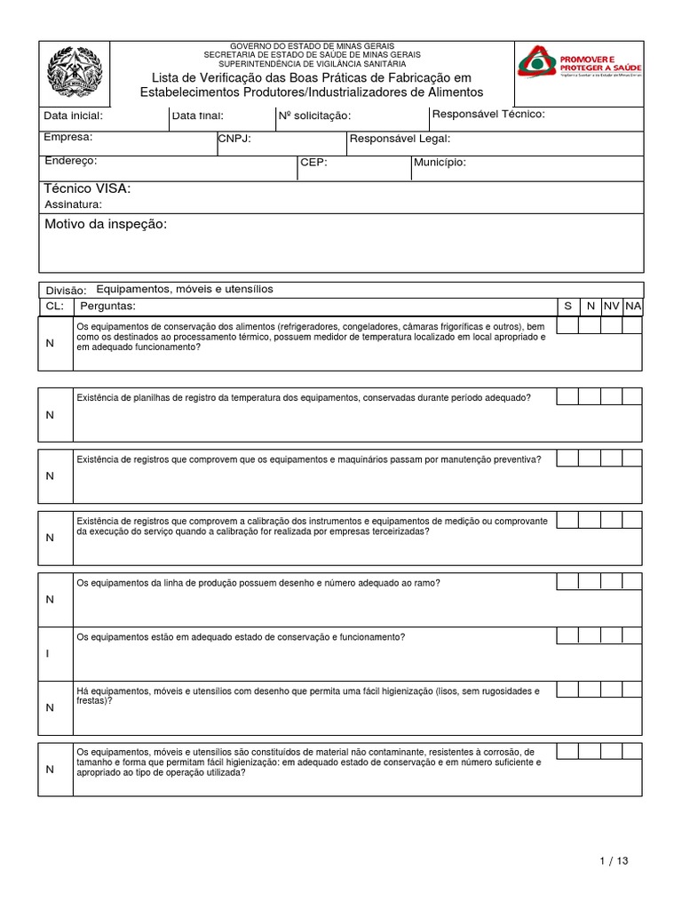 Roteiro - Inspecao BPF | PDF | Embalagem e rotulagem | Desperdício