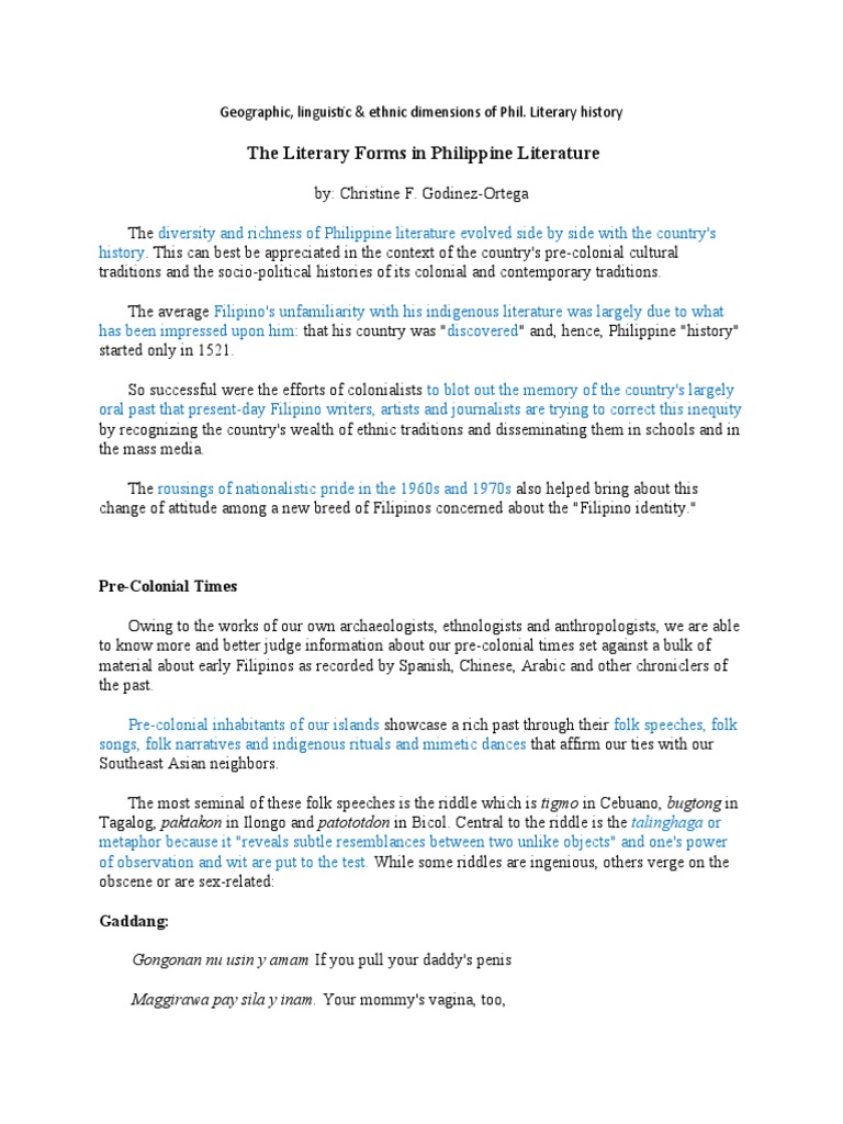 The Literary Forms in Philippine Literature | PDF | Philippines | Poetry