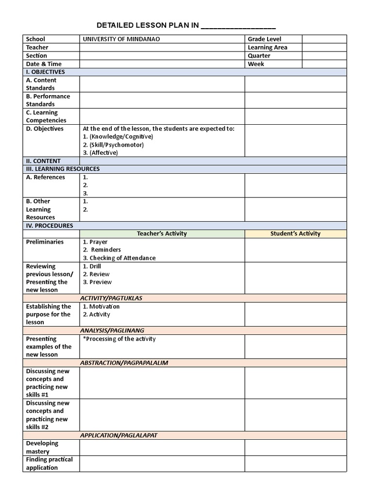 Detailed Lesson Plan Template 1 | PDF