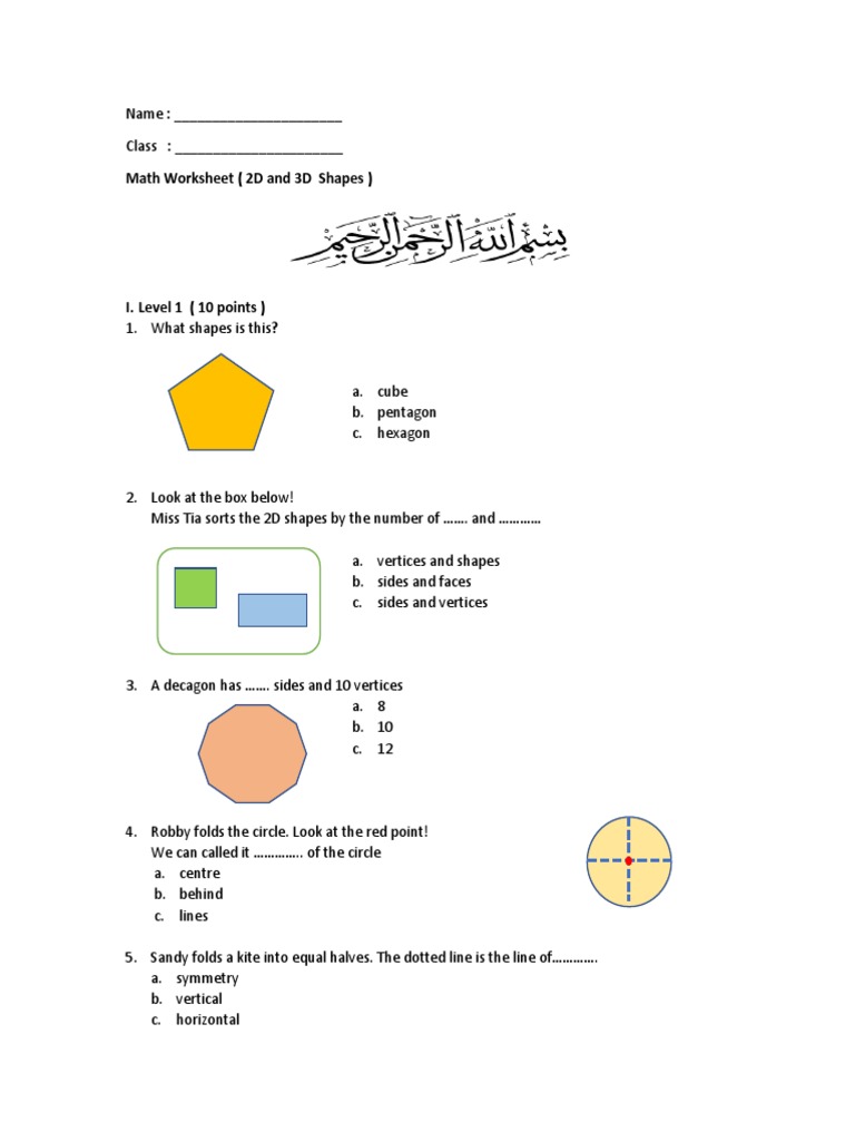 Math - Worksheet - 2D&3D Shapes | PDF | Symmetry | Convex Geometry