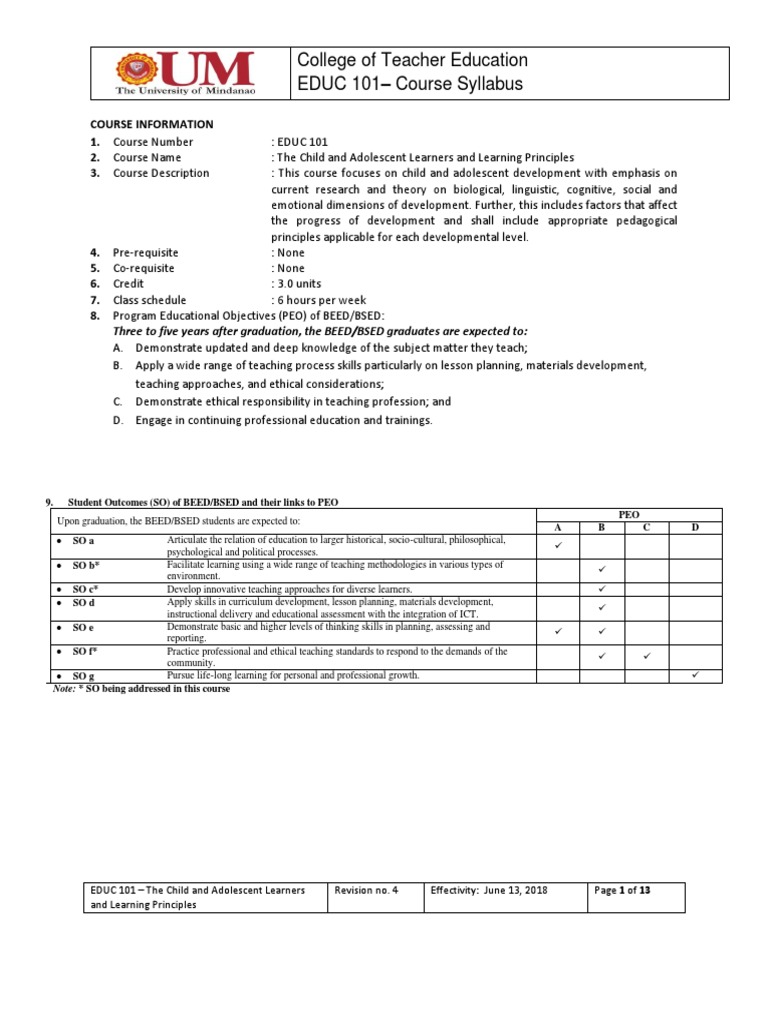 EDUC 101 - THE CHILD AND ADOLESCENT LEARNERS AND LEARNING PRINCIPLES-NewNormal | PDF