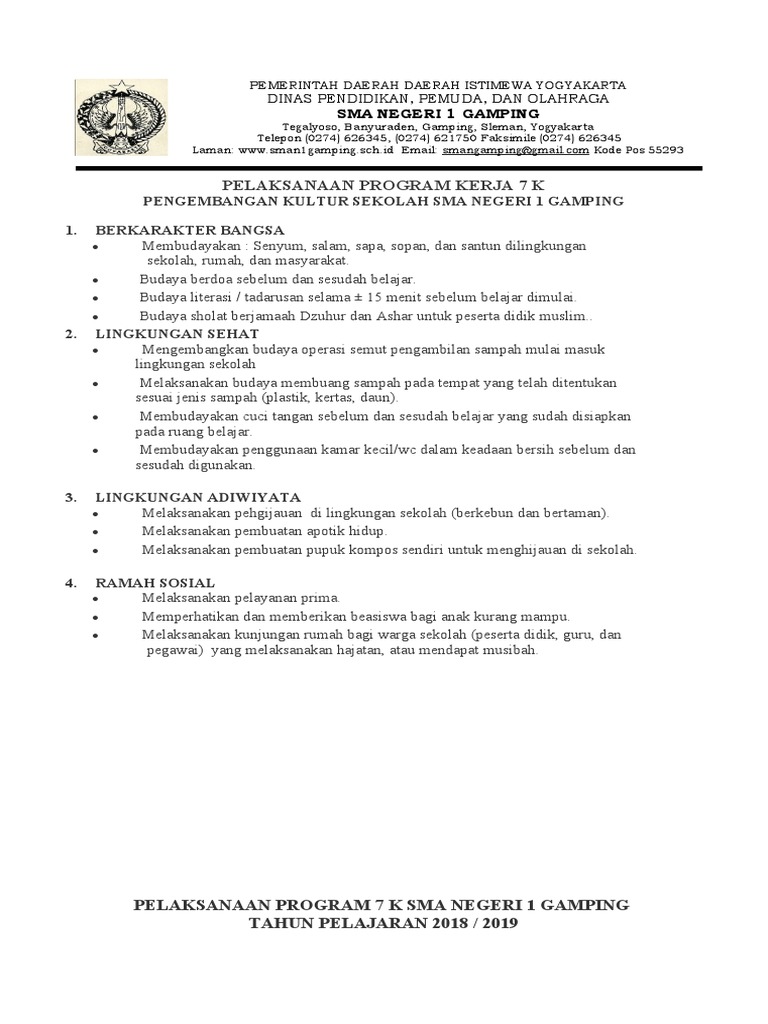 Pelaksanaan Program Kerja 7 K | PDF