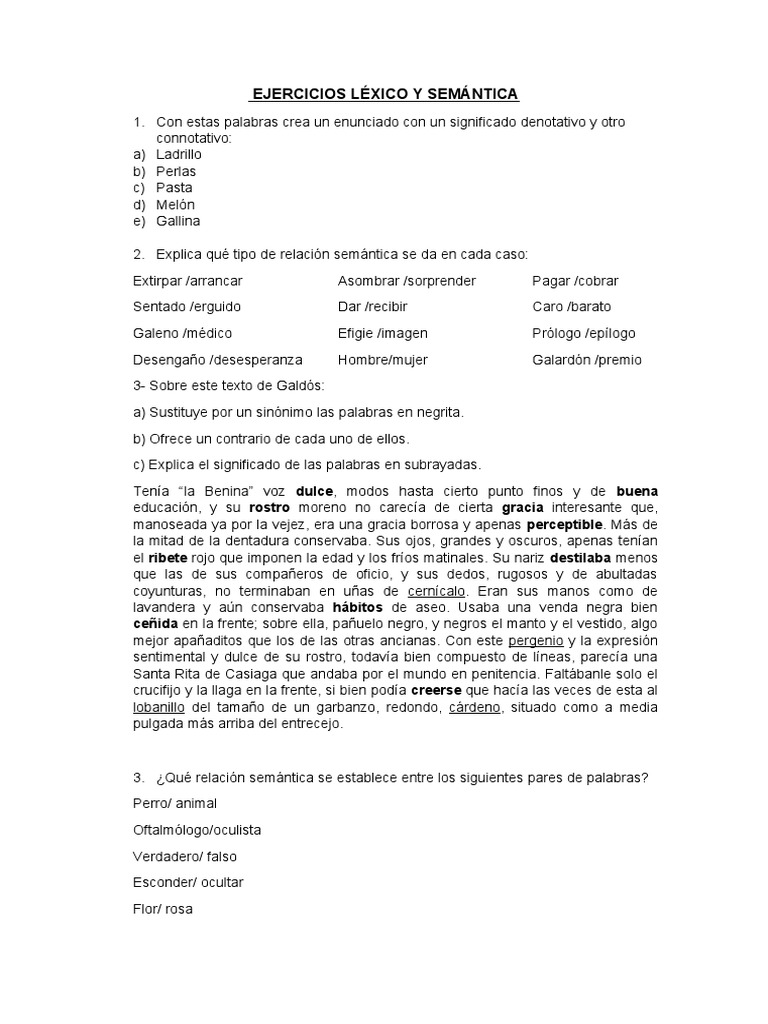 Ejercicios Léxico y Semántica | PDF