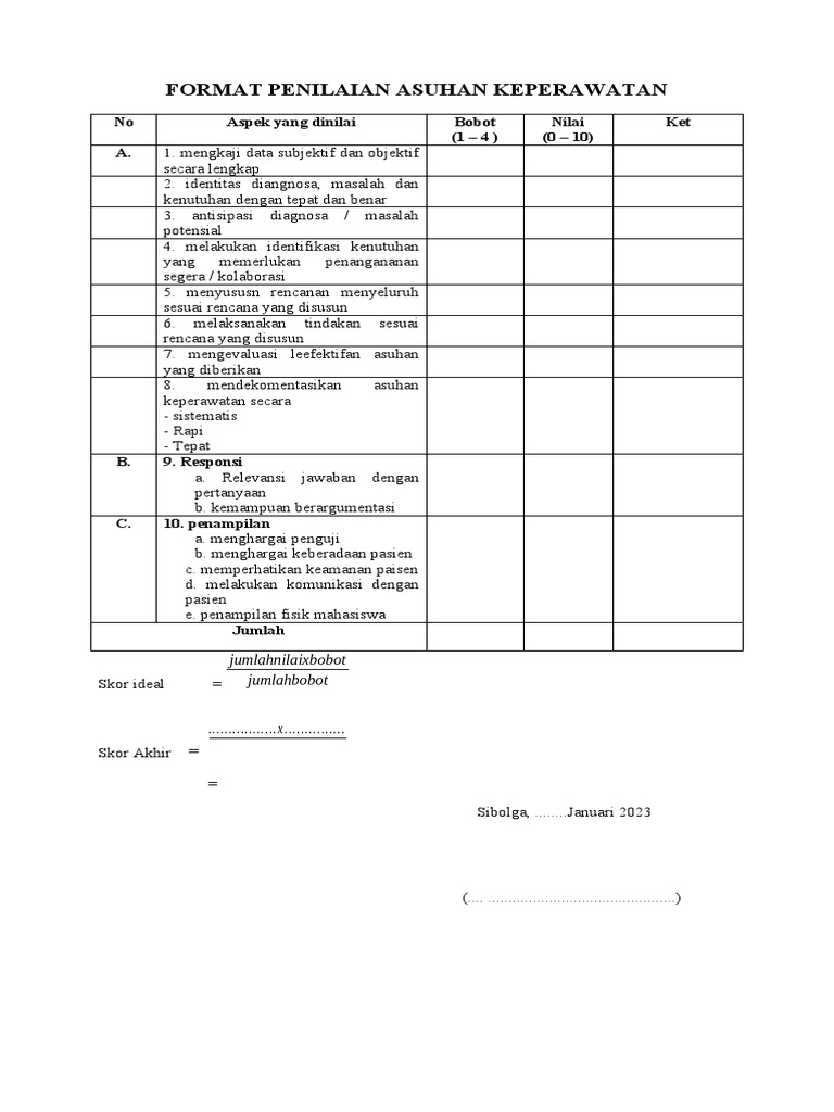 Format Penilaian Asuhan Keperawatan | PDF